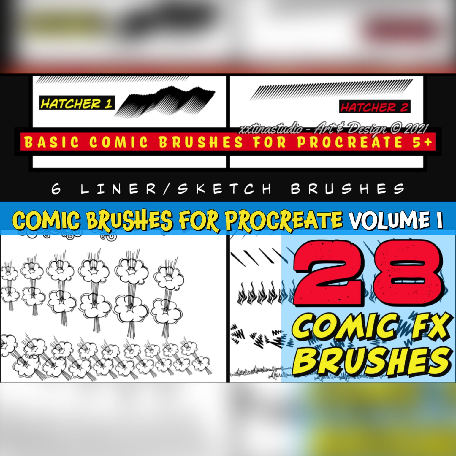 Free Basic Comic Brush Kit V1 for Procreate - LIBRIUM